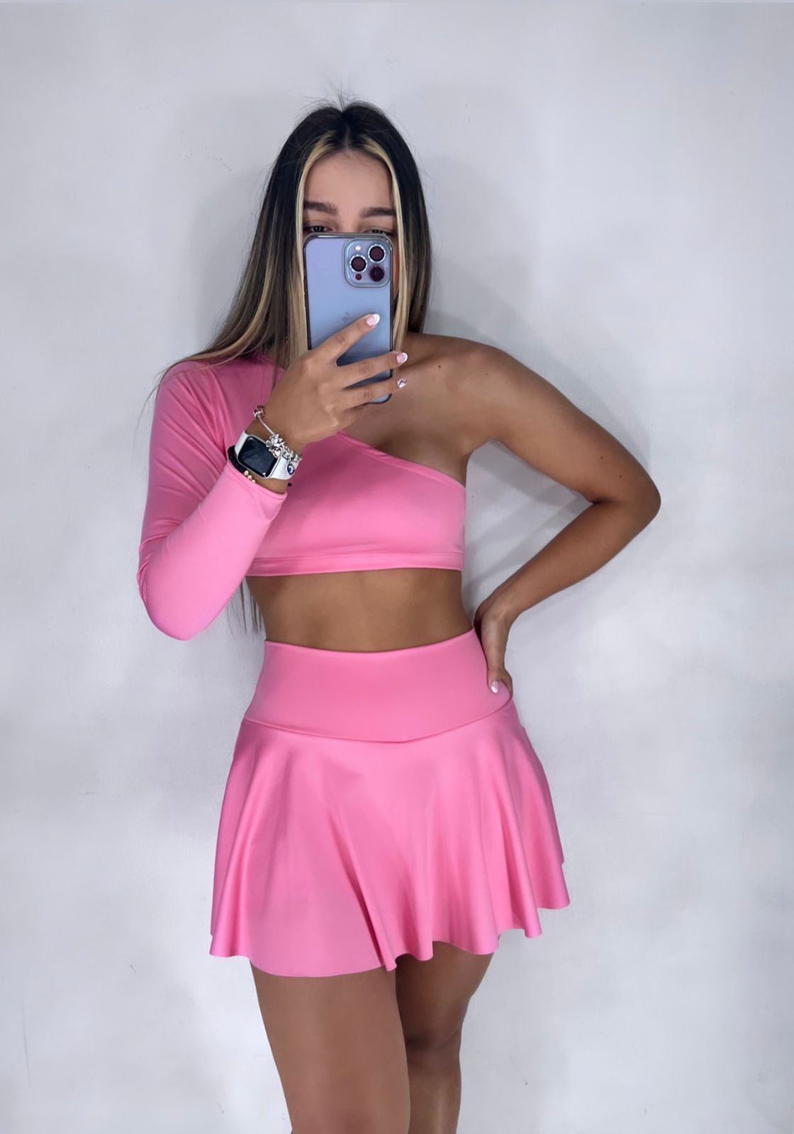 Sofia One Shoulder Skirt Set [Barbie Pink] – Glitterfitness_PR